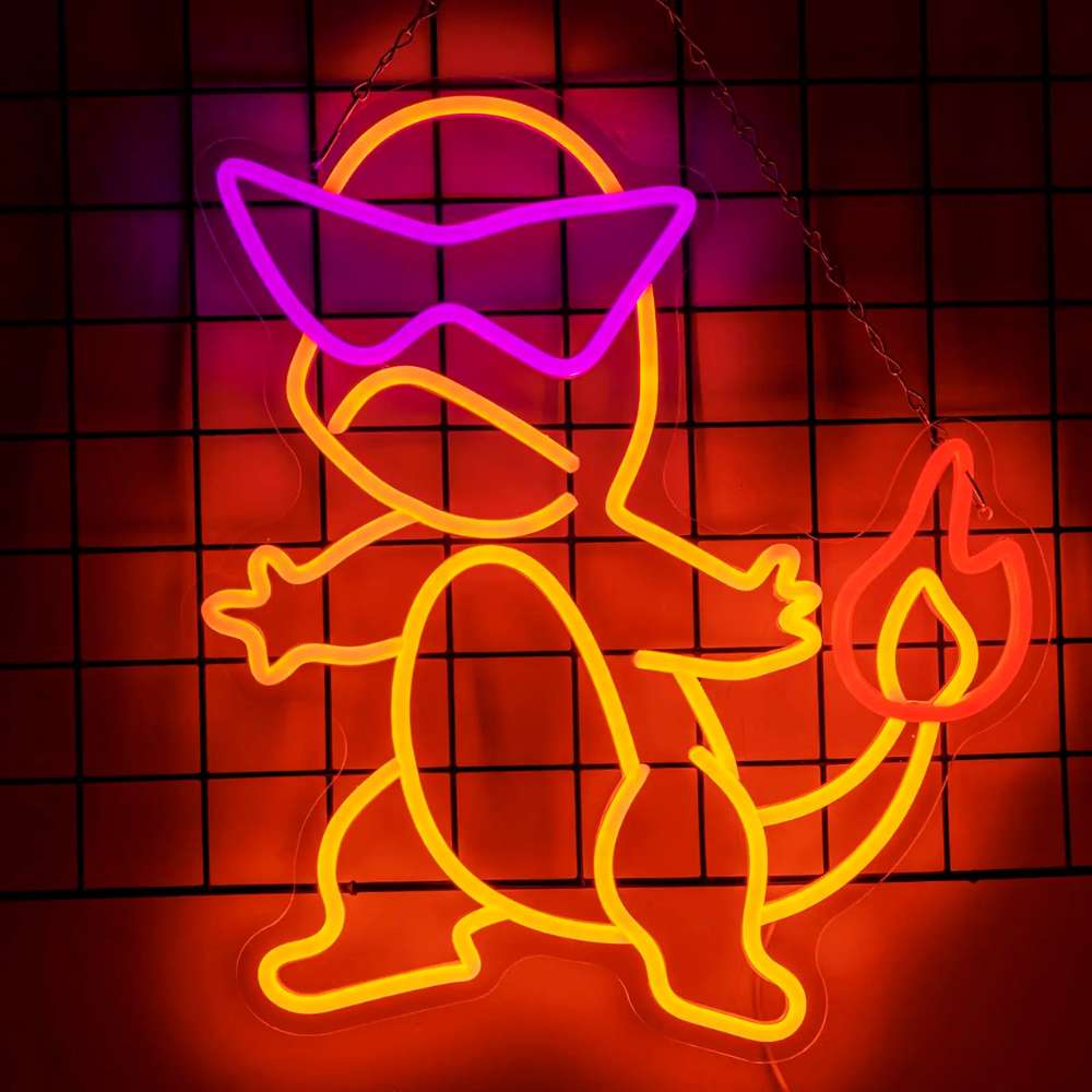 🔥 Charmander Neon Sign – Pokémon LED Light for Game Rooms & Collectors